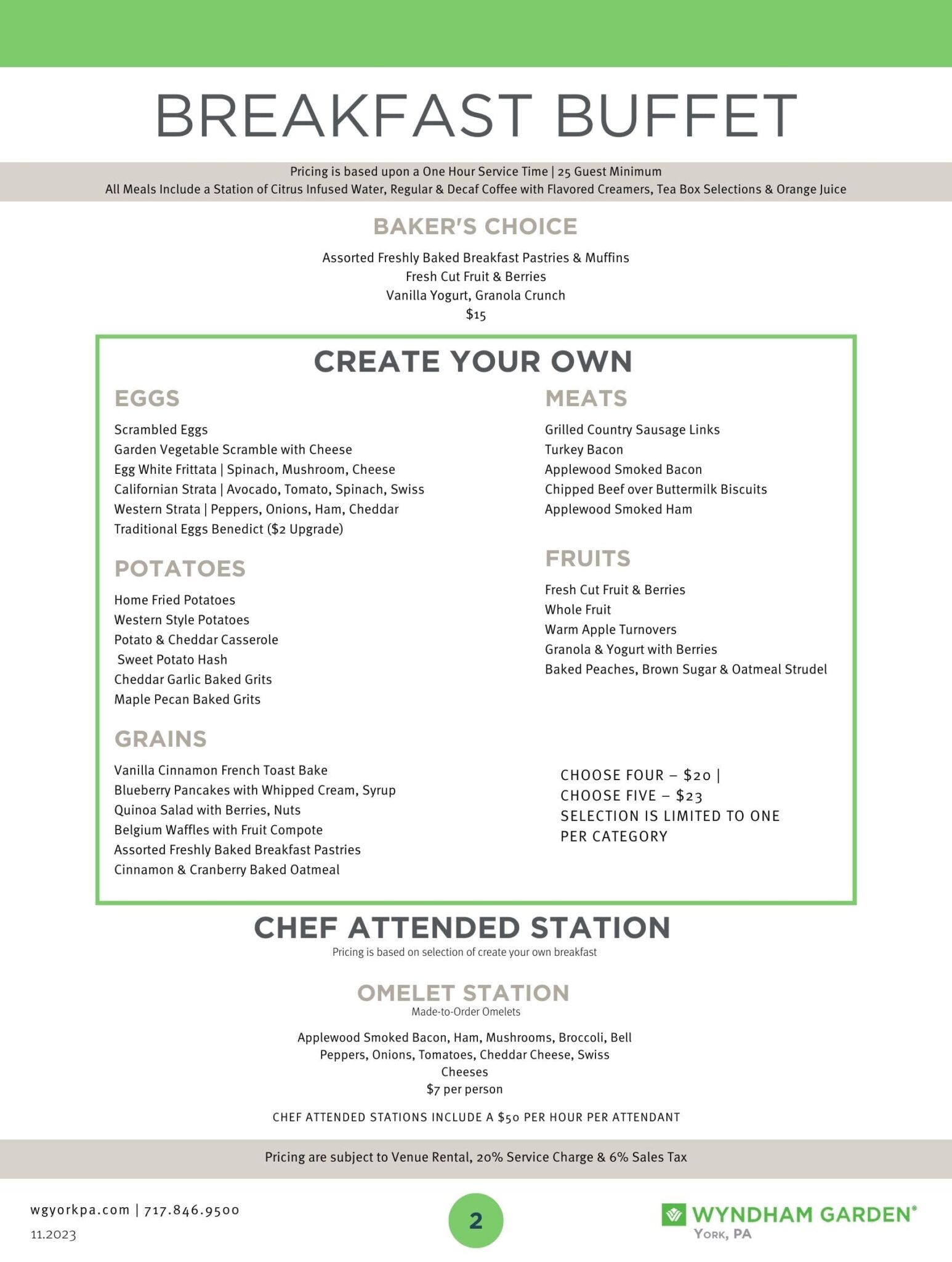 Menus – Wyndham Garden York