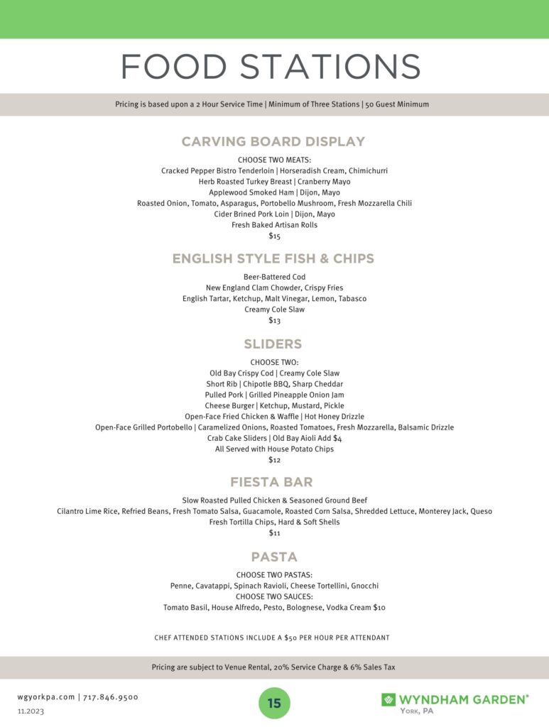 Menus – Wyndham Garden York