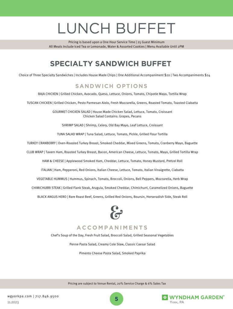 Menus – Wyndham Garden York